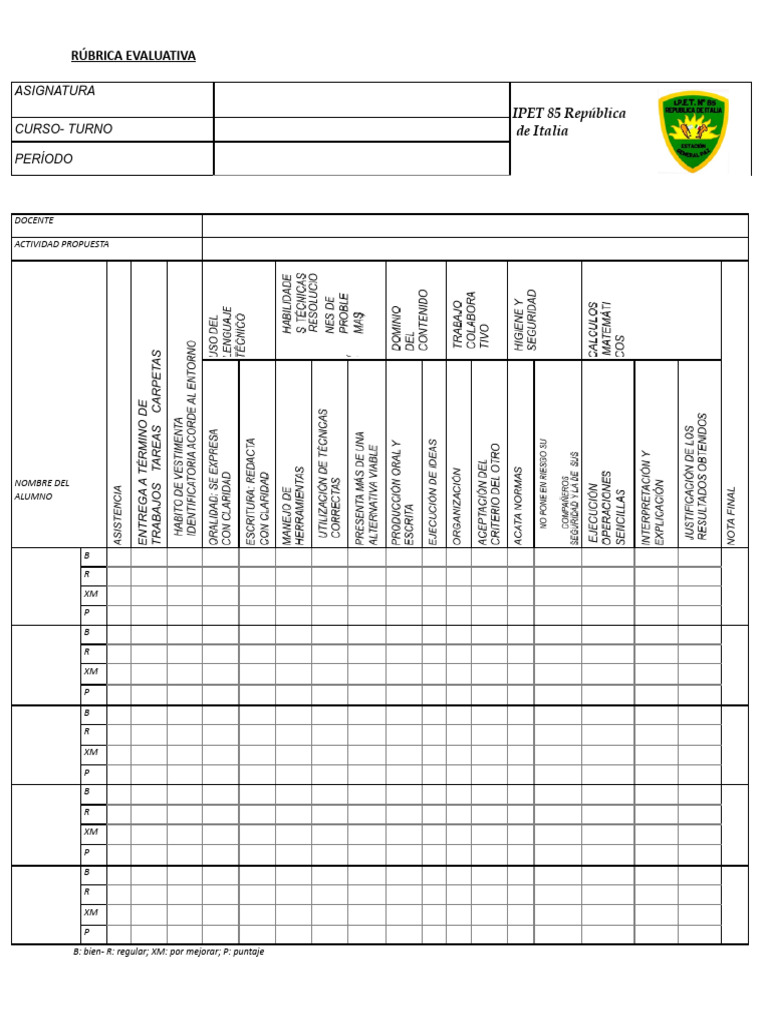Rúbrica Evaluativa Escolar | PDF
