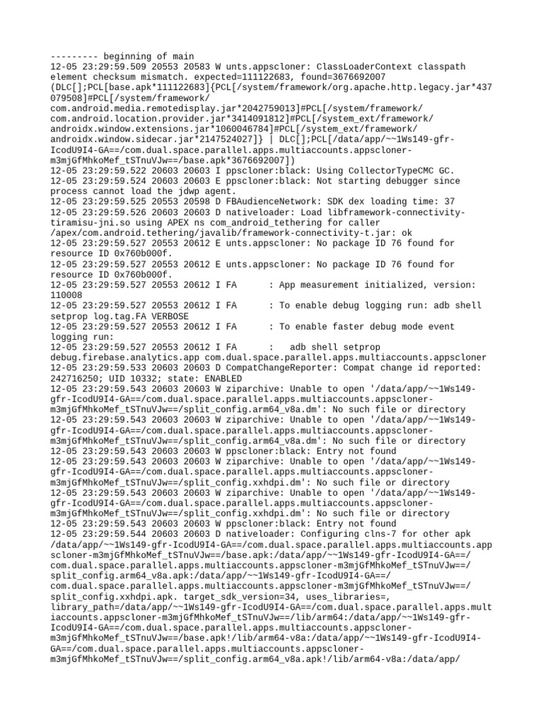 Com.dual.Space.parallel.apps.Multiaccounts.appscloner Logcat | PDF | Android (Operating System ...