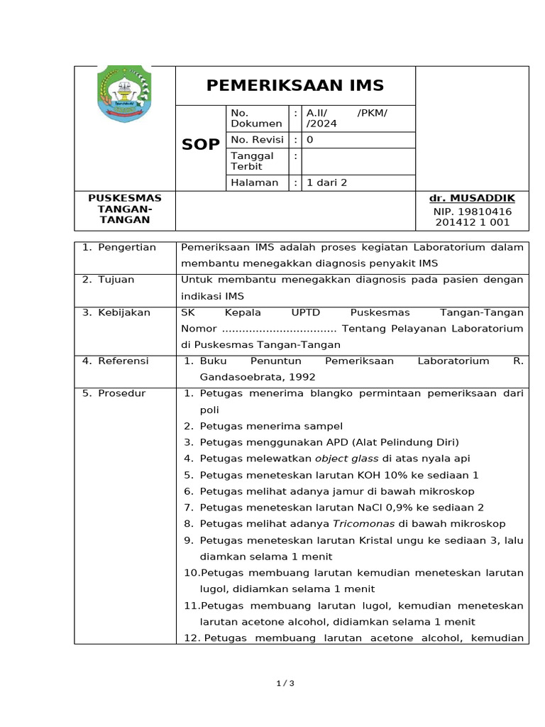 SOP PEMERIKSAAN IMS | PDF