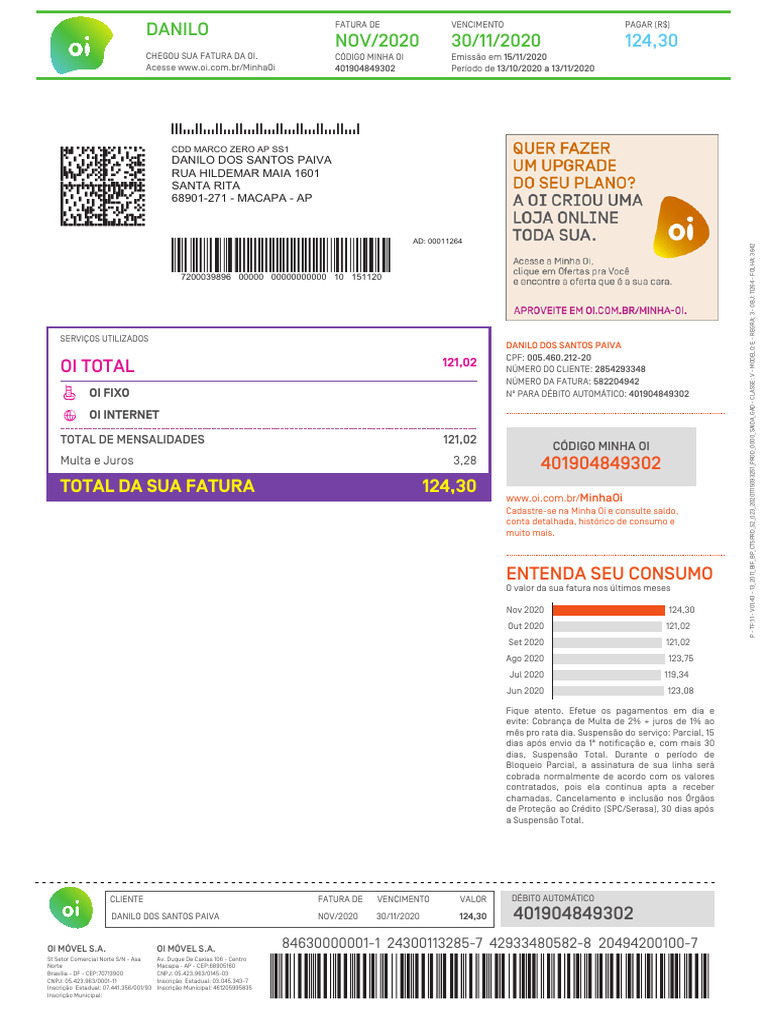 fatura | PDF | Telecomunicações | Brasil