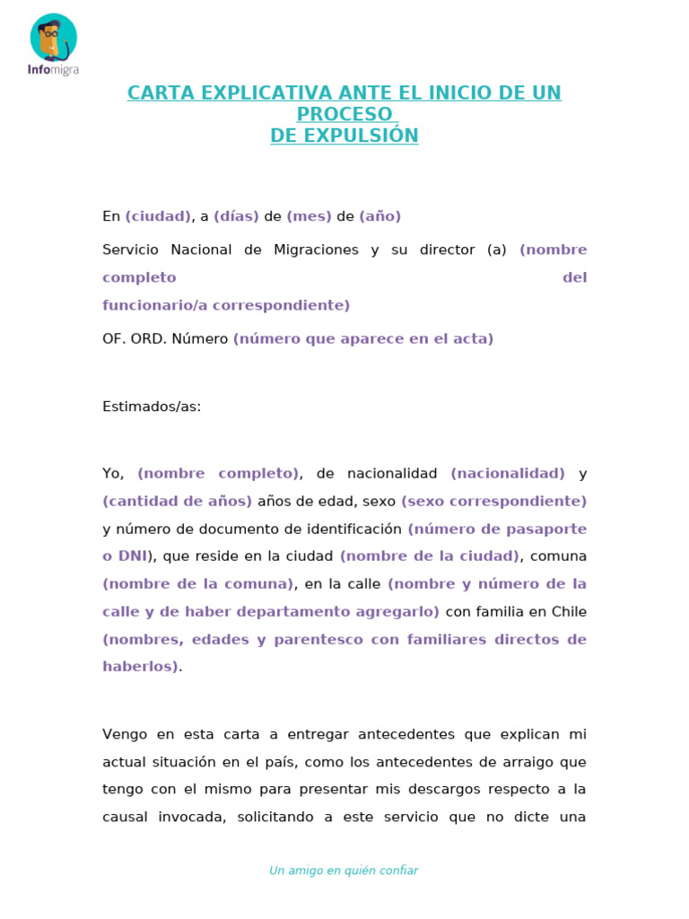 Modelo Carta Explicativa Inicio de Proceso de Expulsion Editable ...