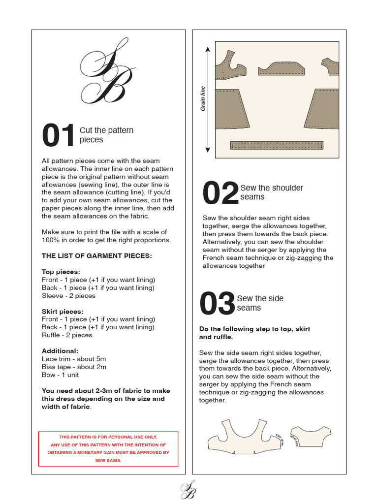 Instructions Charlotte Mini Dress | PDF | Seam (Sewing) | Sewing