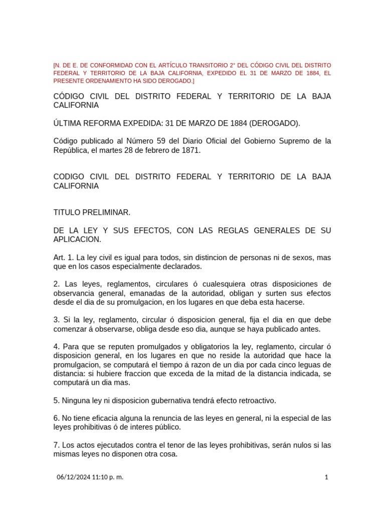 Codigo Civil 1870 | PDF | Matrimonio | Sentencia (ley)