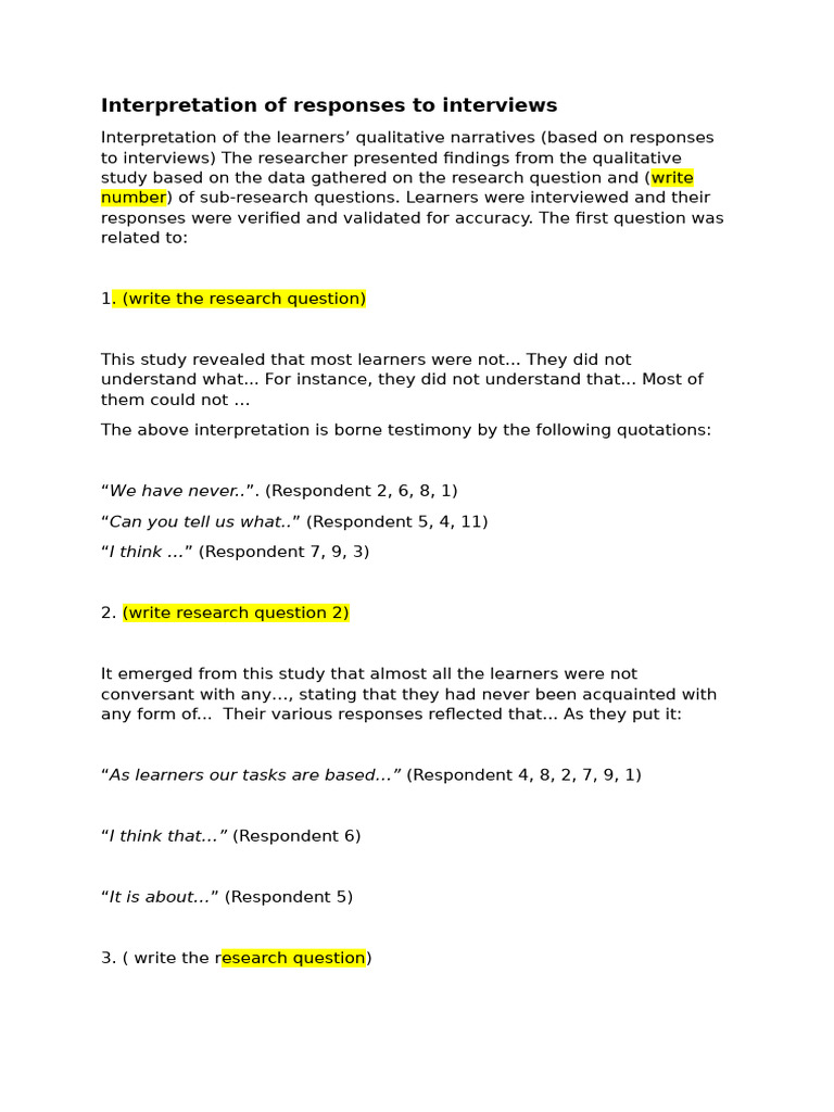 Interpretation of Responses to Interviews | PDF