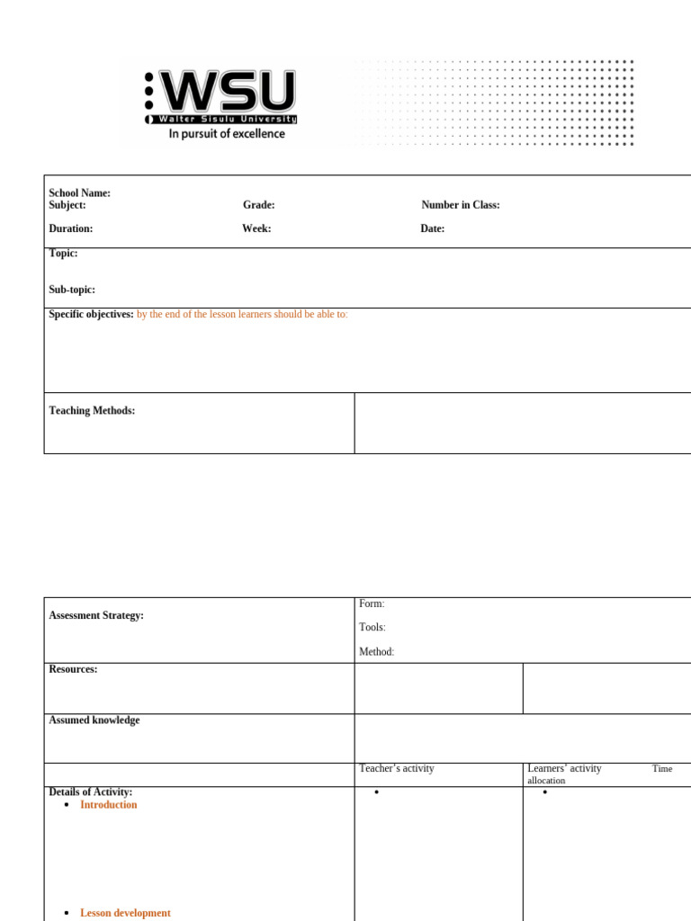 Lesson Plan Clean Template. | PDF