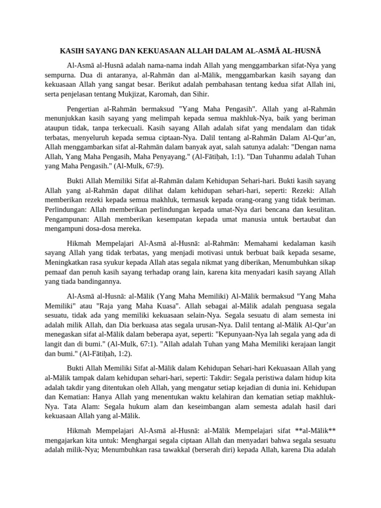 Resume Kasih Sayang dan Kekuasaan Allah dalam Al | PDF