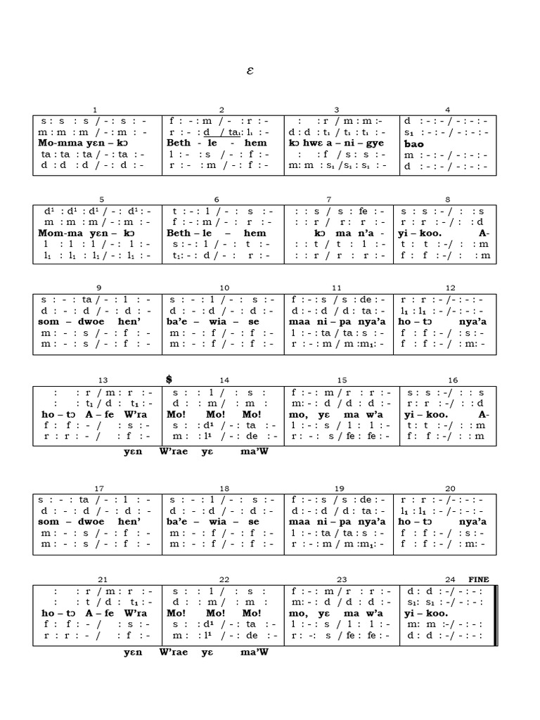 "MOMMA YεNKO BETHLEHEM Song Sheet" | PDF