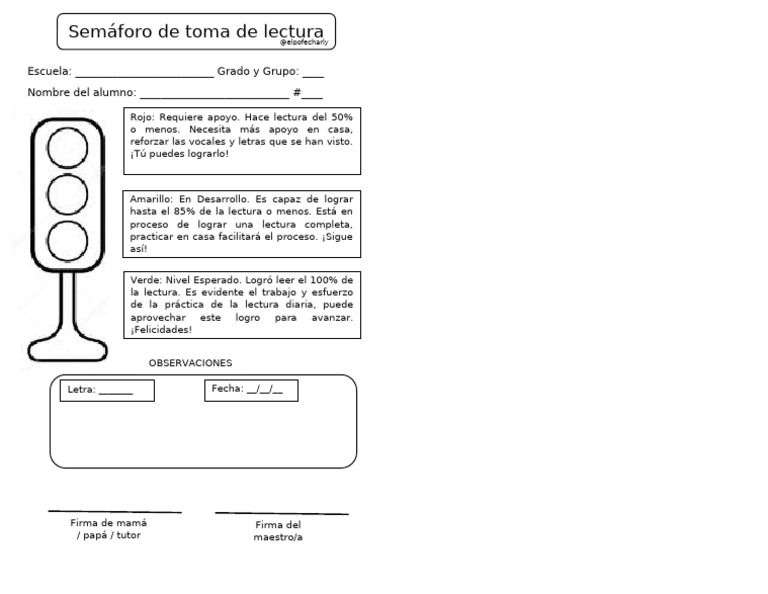 Semáforo de Lectura EDITABLE @elpofecharly | PDF