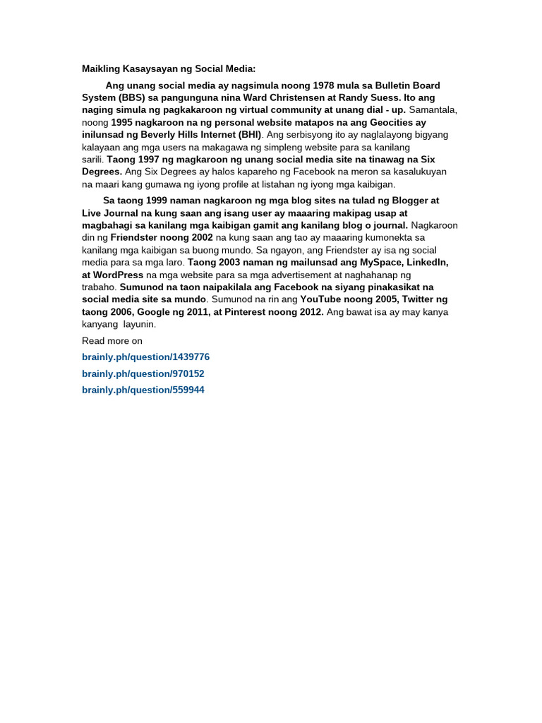 Maikling Kasaysayan NG Social Media | PDF
