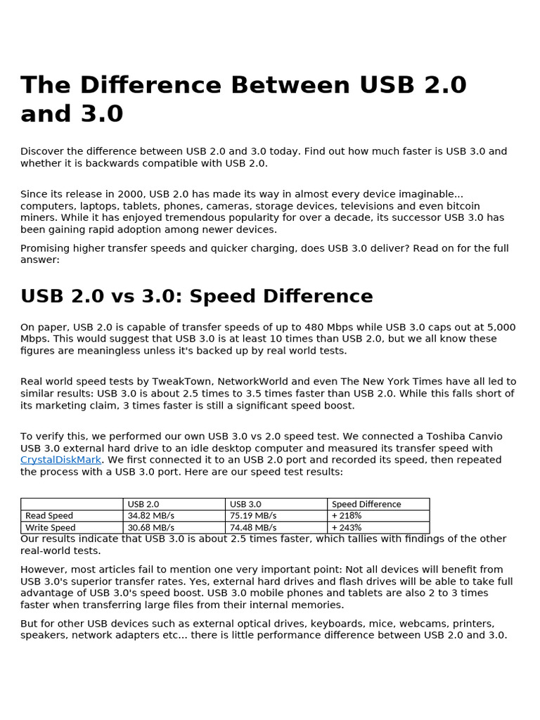 The Difference Between USB 2.0 and 3.0 | PDF | Usb | Electronics