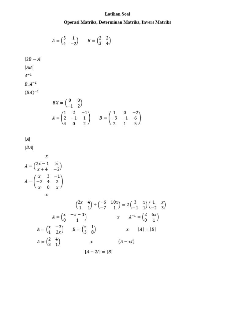 Latihan Soal Matriks Kelas XI | PDF
