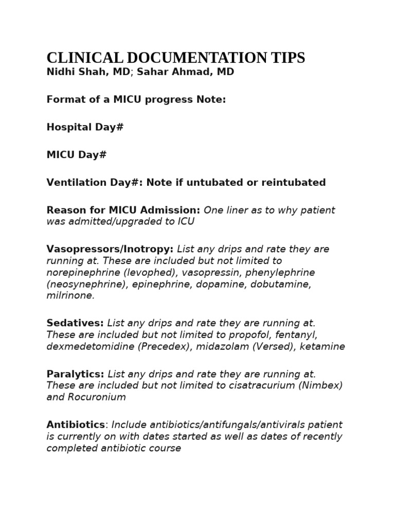Clinical Documentation Tips | PDF | Intensive Care Unit | Medical Specialties