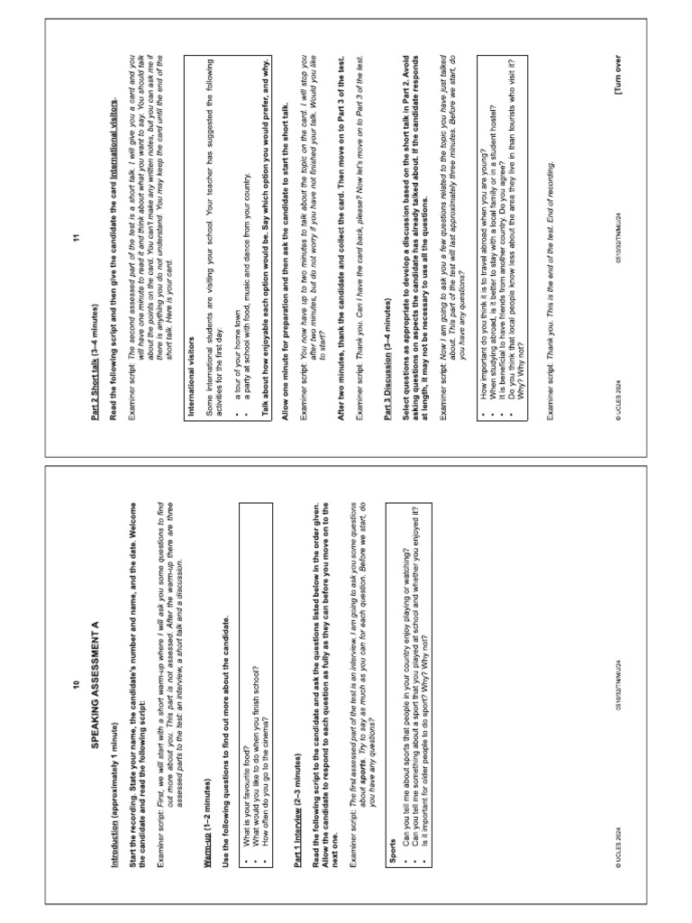 ESL Oral - Sample Teacher's Notes (For Questions) | PDF