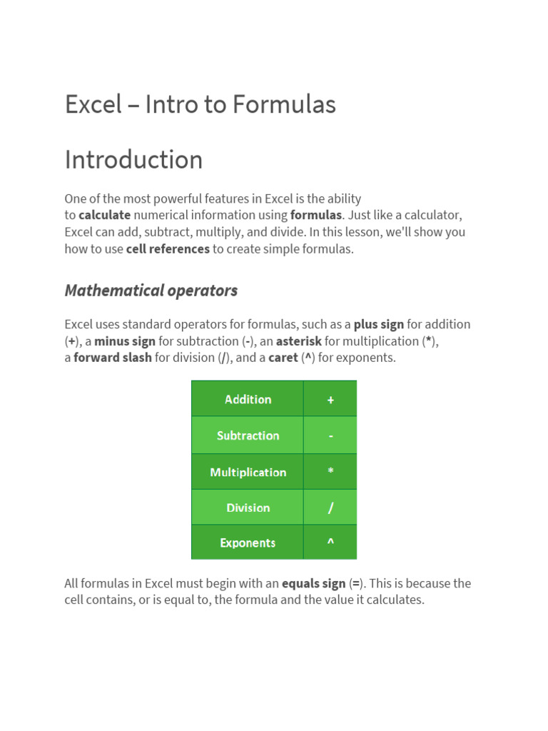 Excel Intro To Formulas Lecture 2 | PDF | Formula | Microsoft Excel