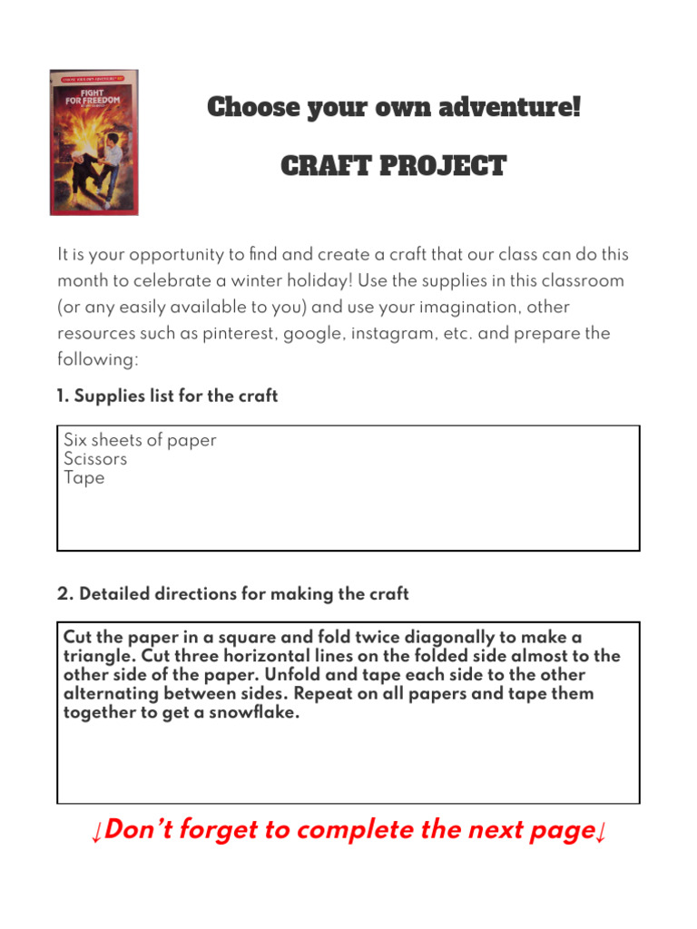 Emma Sloan - Friday 126 Assignment Choose Your Own Adventure Craft ...