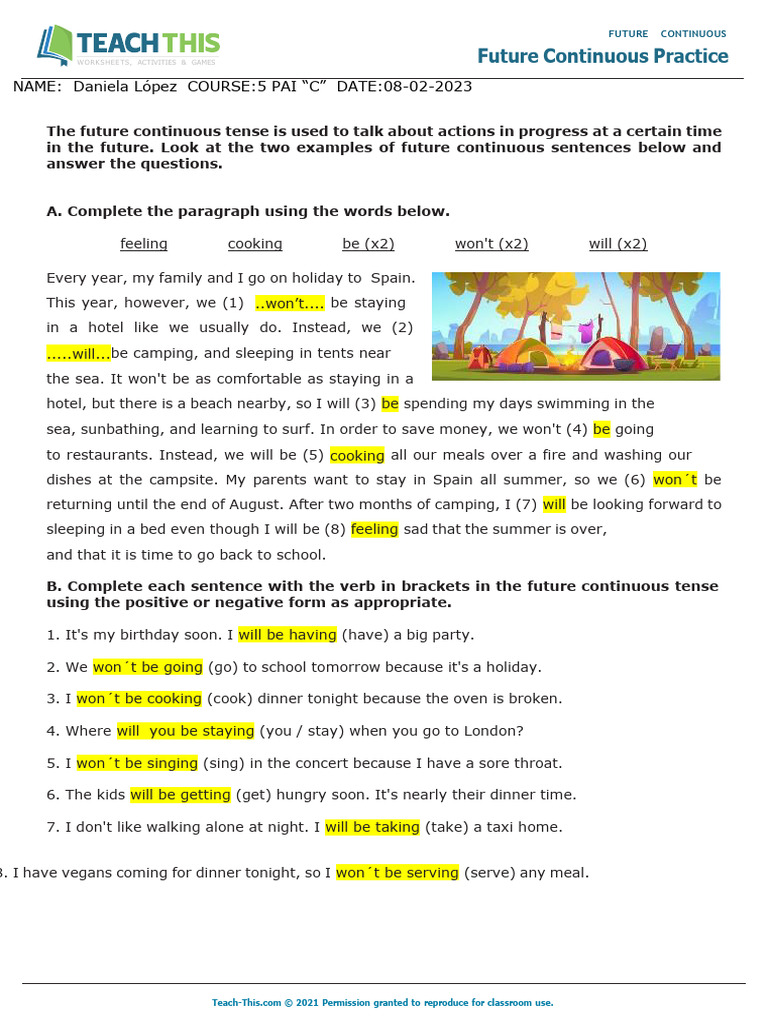 FUTURE CONTINUOUS TEST | PDF