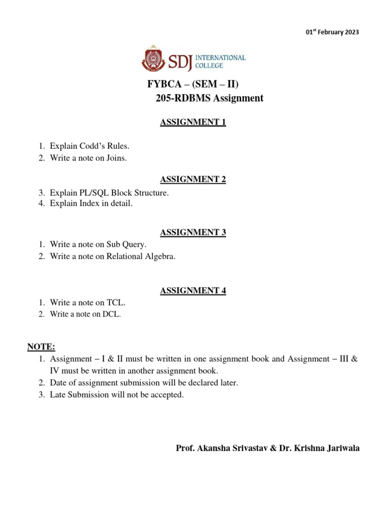 205 RDBMS Assignment | PDF