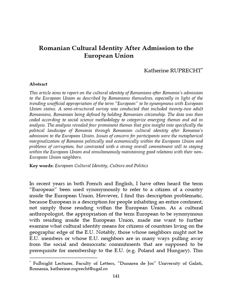 Ruprecht - Romanian Cultural Identity After Admission To The EU | PDF ...