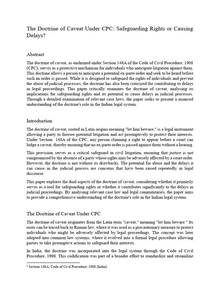 The Doctrine of Caveat Under CPC | PDF | Ex Parte | Lawsuit