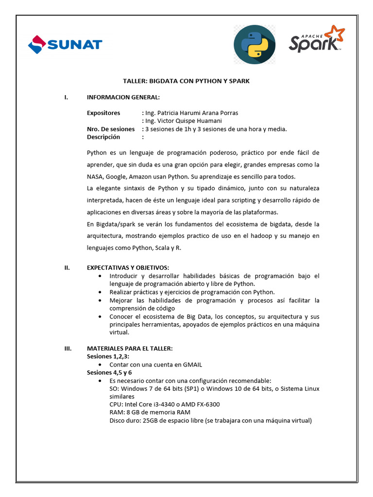 Taller Python Spark Bigdata Guía | PDF | Python (lenguaje de programación) | Big Data