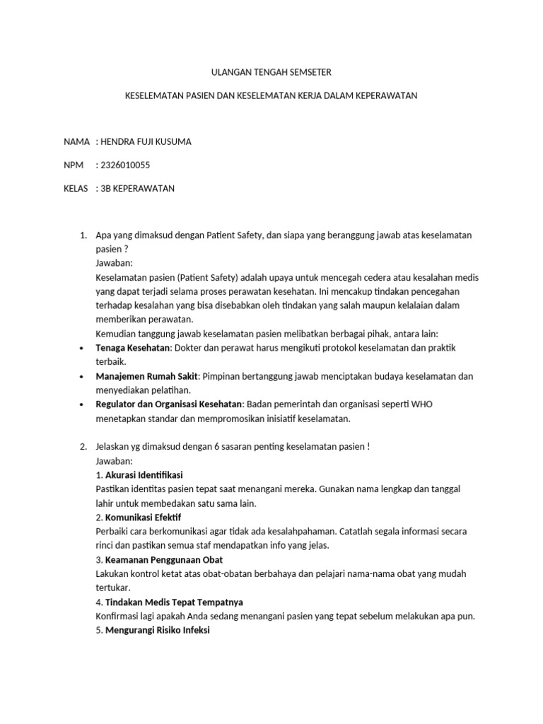 ULANGAN TENGAH SEMSETER K3 HENDRA FUJI | PDF