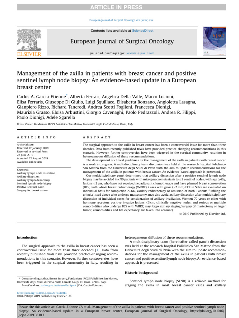 2019 Management of the Axilla in Patients With Breast Cancer and ...