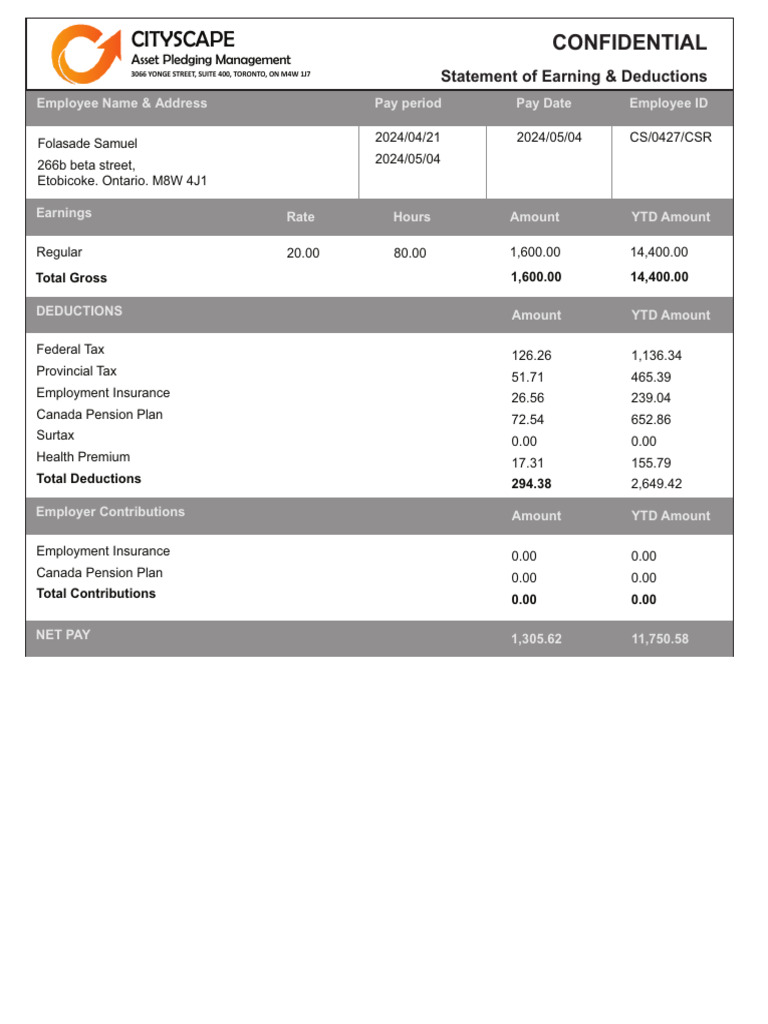 Cityscape Payslip 02389233 | PDF