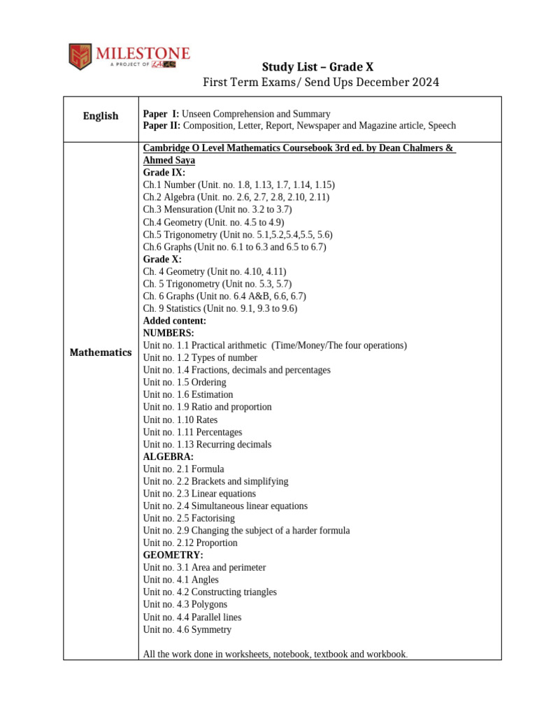 Study List – Grade X | PDF | Gases | Molecules