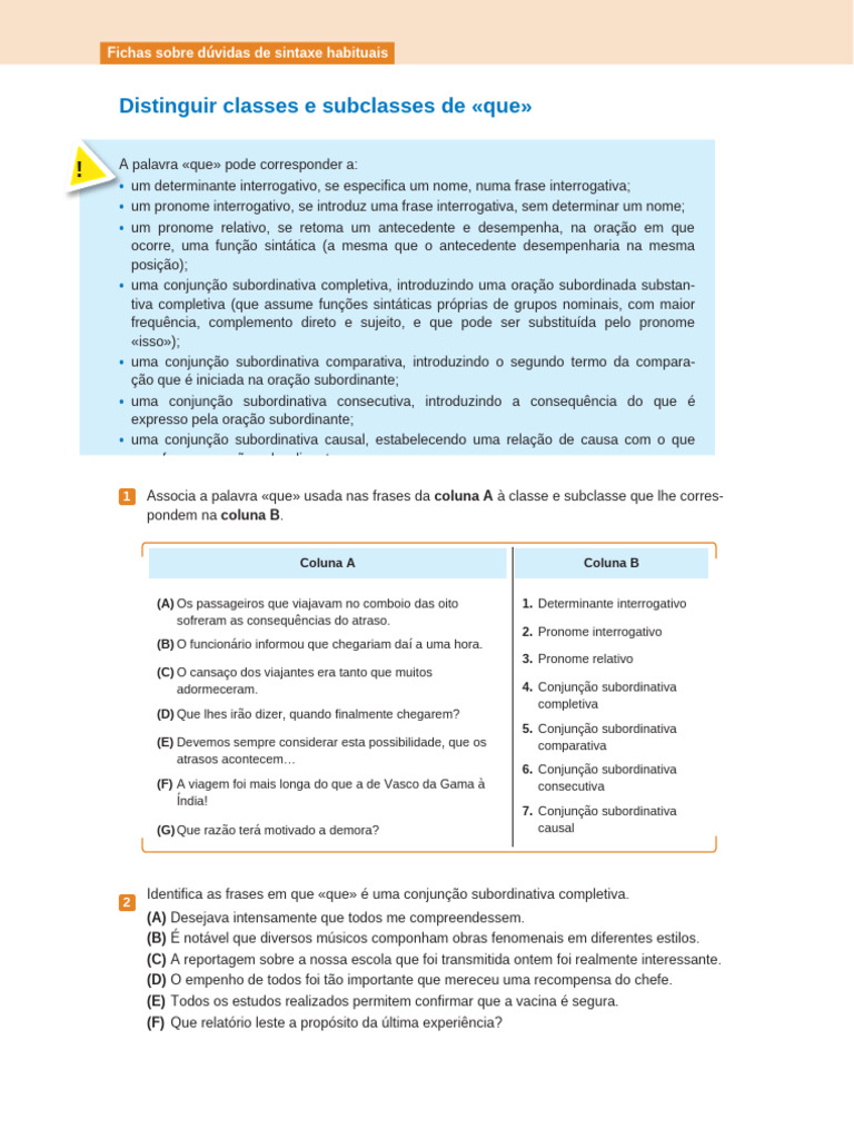 Distinguir Classes e Subclasses de Que | PDF | Pronome | Cérebro