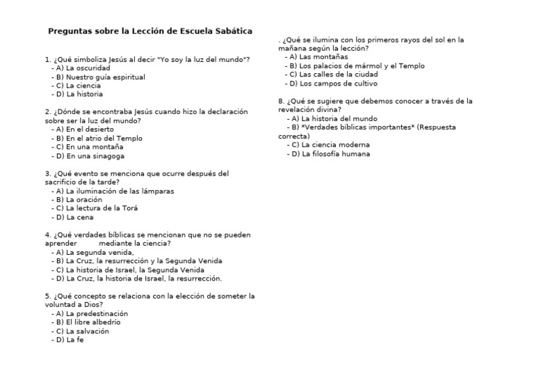 Preguntas Sobre La Lección de Escuela Sabática | PDF