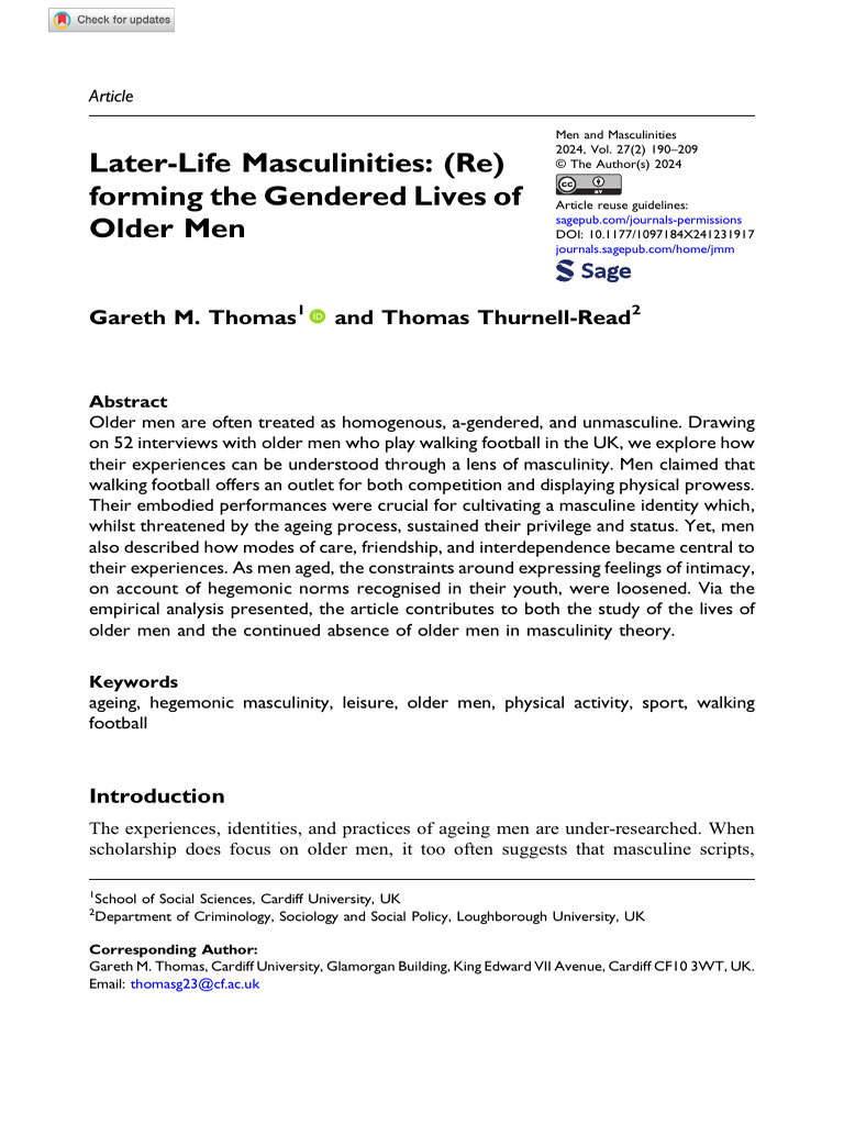 Thomas Thurnell Read 2024 Later Life Masculinities (Re) Forming The ...