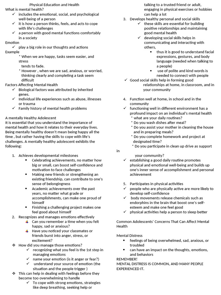 Lesson in PE and Health | PDF | Mental Health | Adolescence