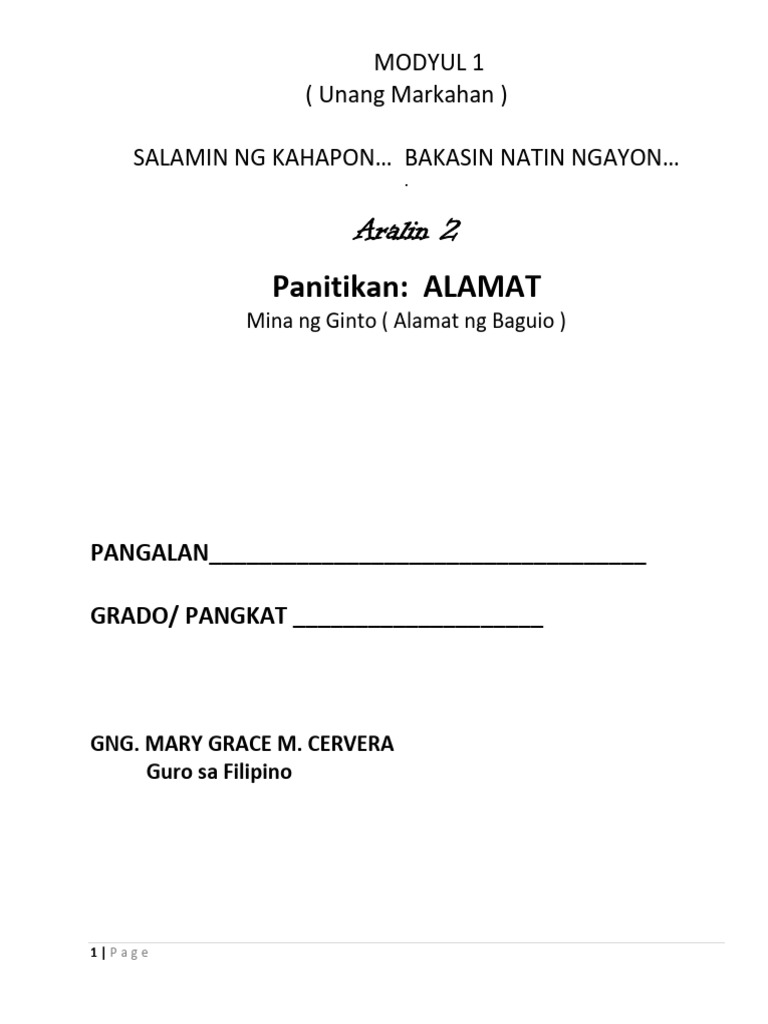 Aralin 2 Alamat Hand Outs | PDF