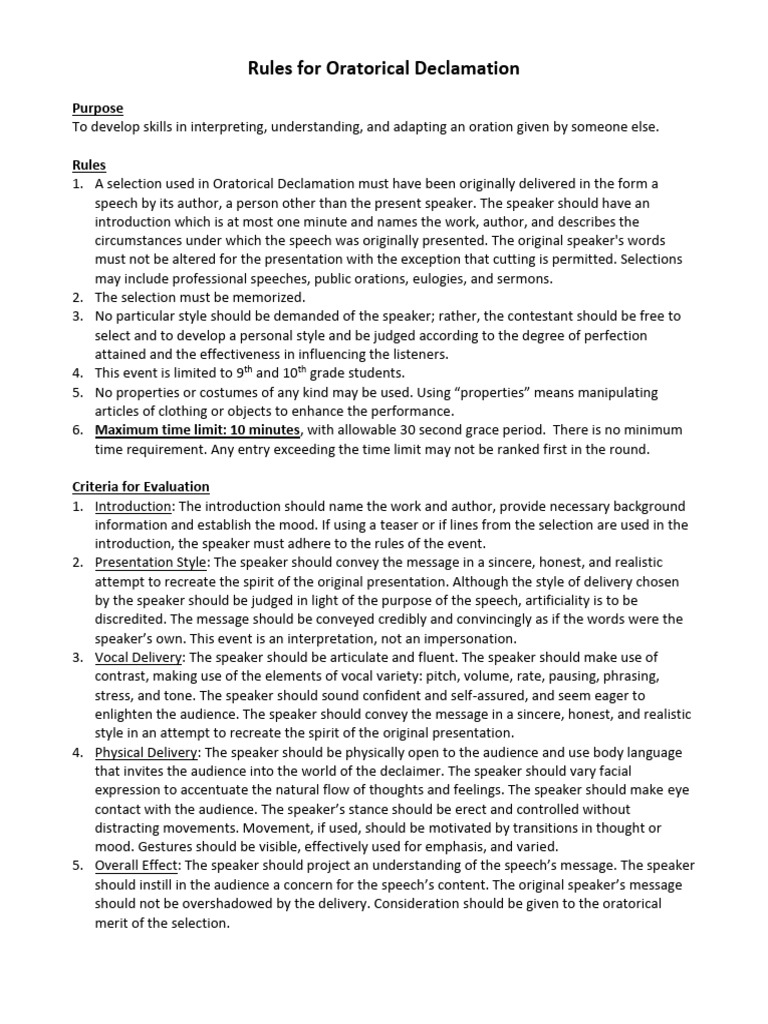 15055-Rules For Oratorical Declamation | PDF | Public Speaking | Body ...