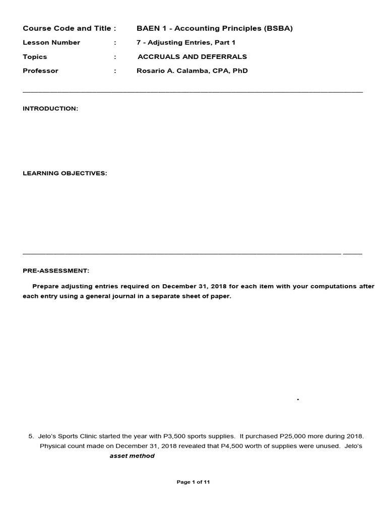 Module 7 Baen 1 Accounting Principles Bsba | PDF | Deferral | Financial Services