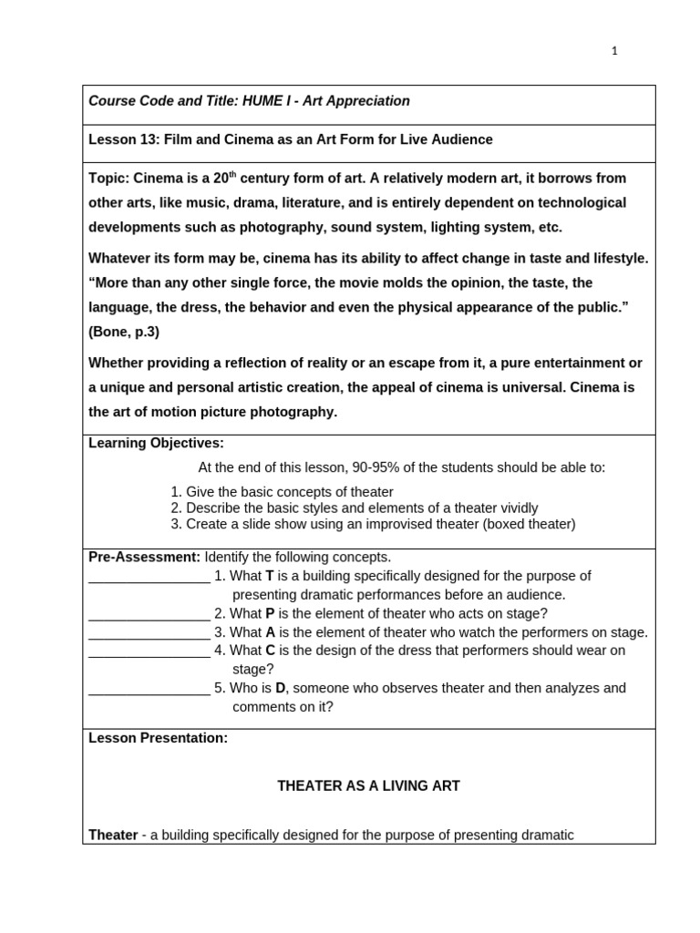 M13 Art Appreciation | PDF | Theatre | Composition (Visual Arts)