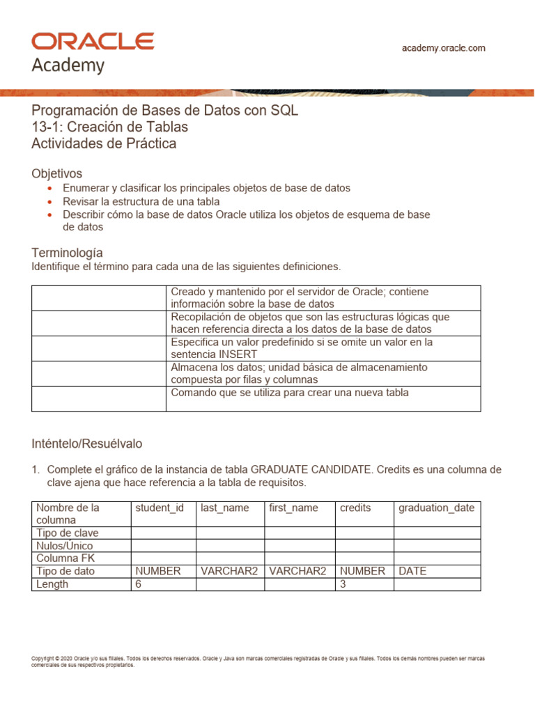 DP 13 1 Practice Esp | PDF | Bases de datos | Oracle Corporation