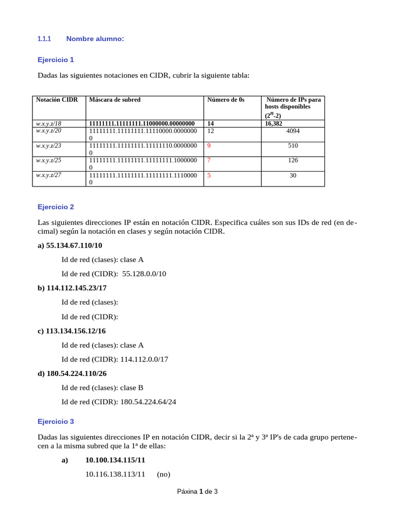 Direccionamiento IP Notacion CIDR Edgar Punal Sueiro | PDF | Dirección ...
