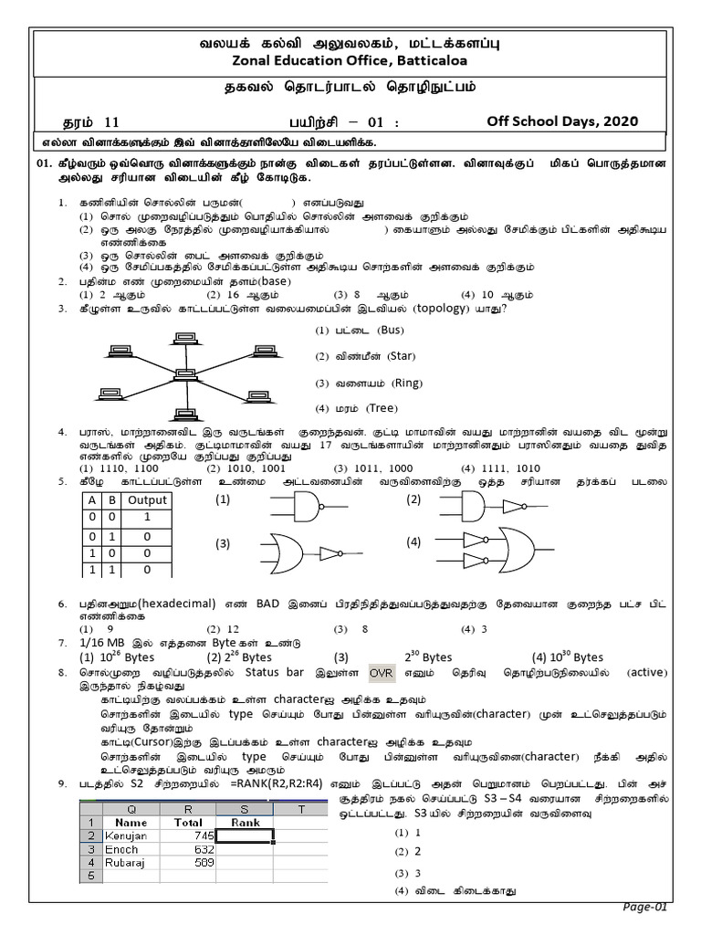 FullStack_GCE Ordinary Level_ICT_Unit Exam 01 | PDF