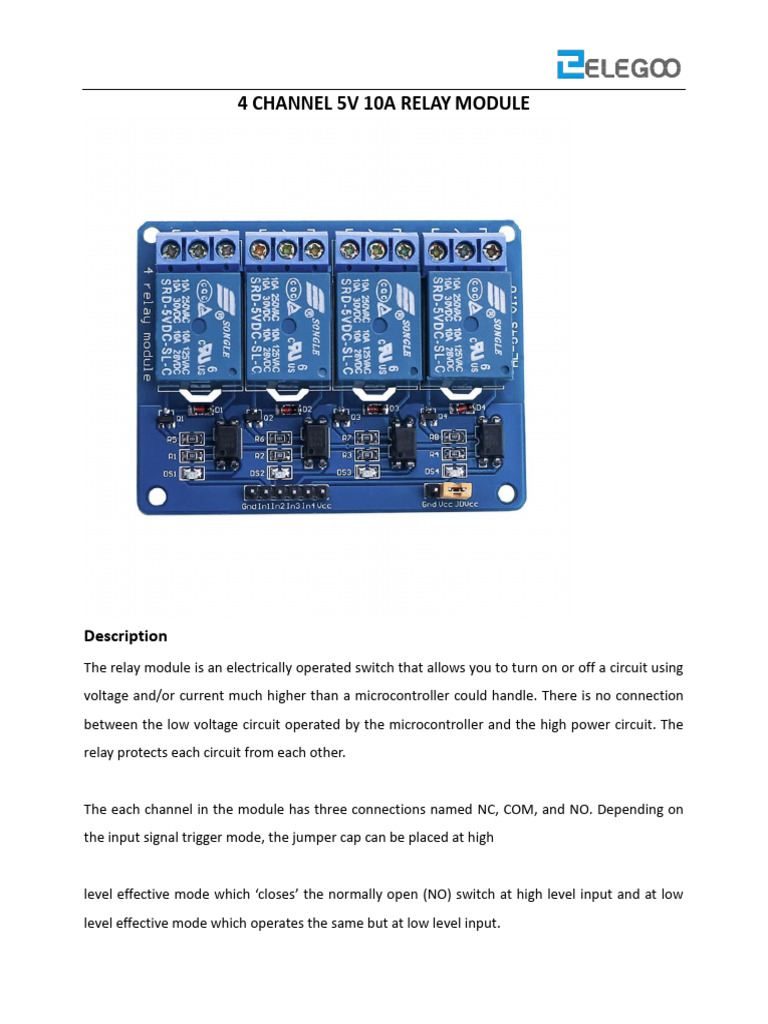 4 Channel 5v 10a Relay Module | PDF | Relay | Electronic Circuits