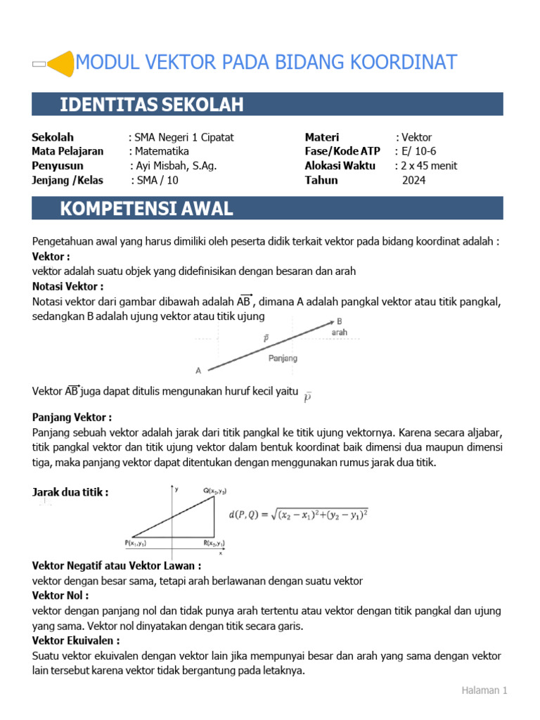 Modul - Vektor - Fase E - Matematika | PDF