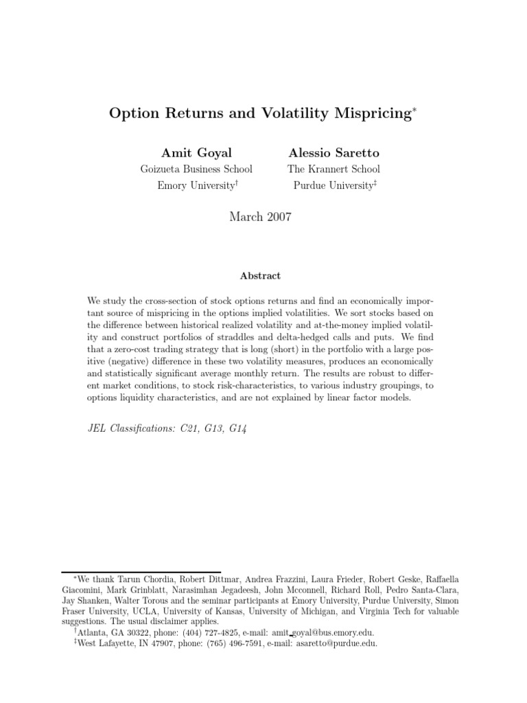 Options Returns and Volatility Mispricing | PDF | Option (Finance) | Moneyness