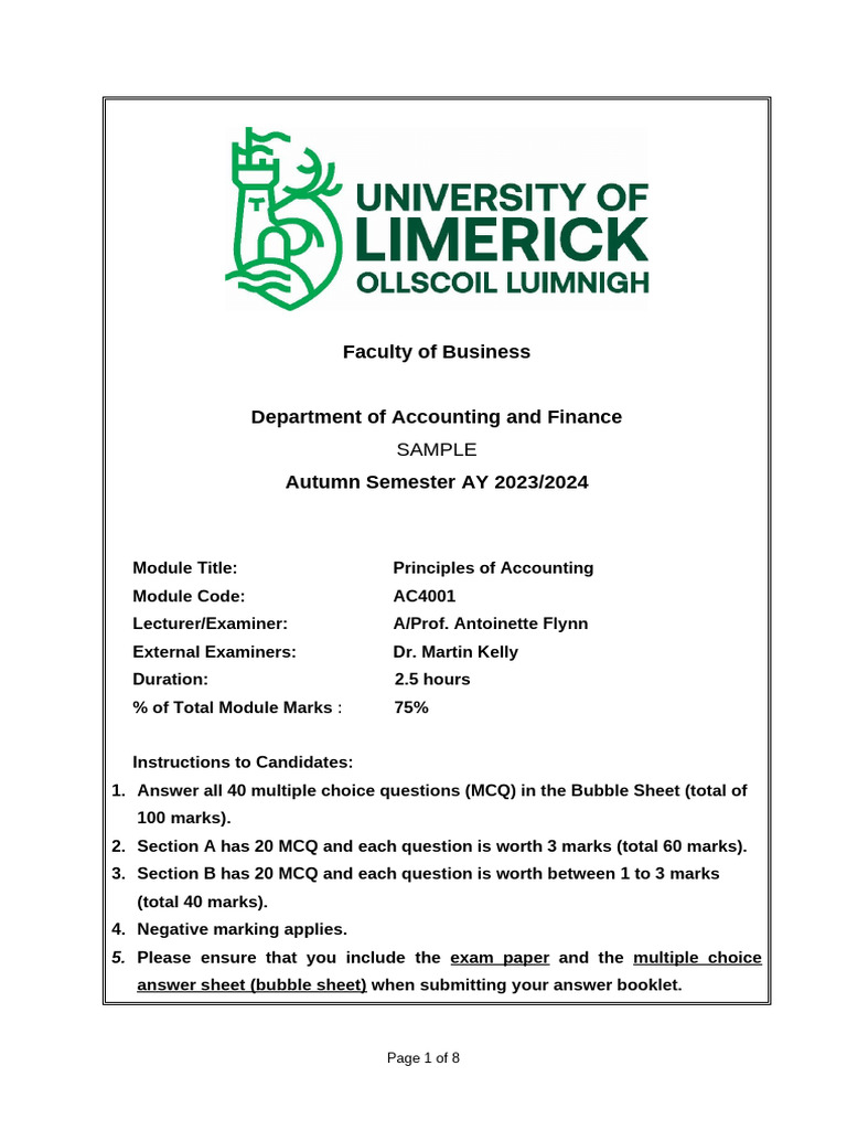 SAMPLE 4 AC4001 - Exam - AF With Sols | PDF | Balance Sheet | Dividend