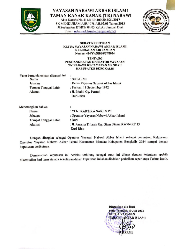 Sk operator yayasan | PDF