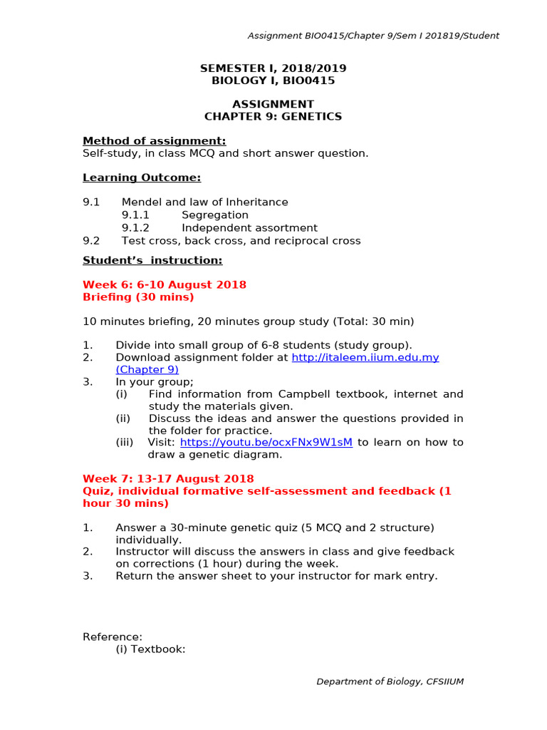 Assignment 1-Genetics - Student Instruction 7jun2018 | PDF