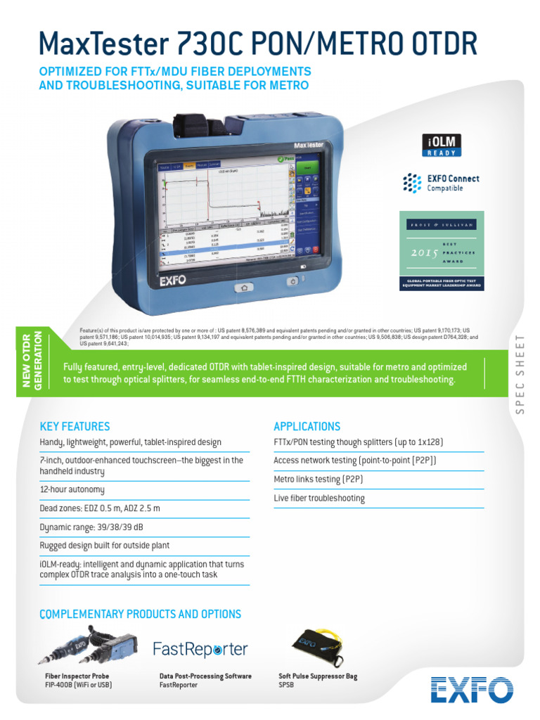 Exfo Spec-Sheet Maxtester-730c v6 en | PDF | Optical Fiber | Decibel