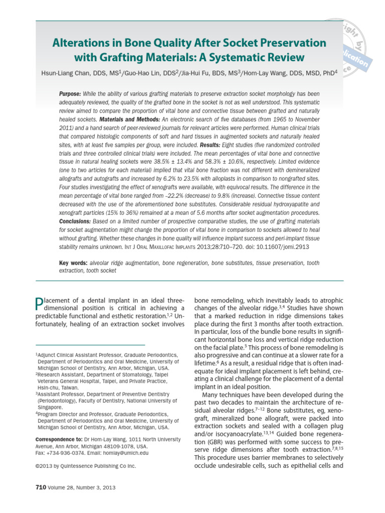 Alterations in Bone Quality After Socket Preservation With Grafting ...