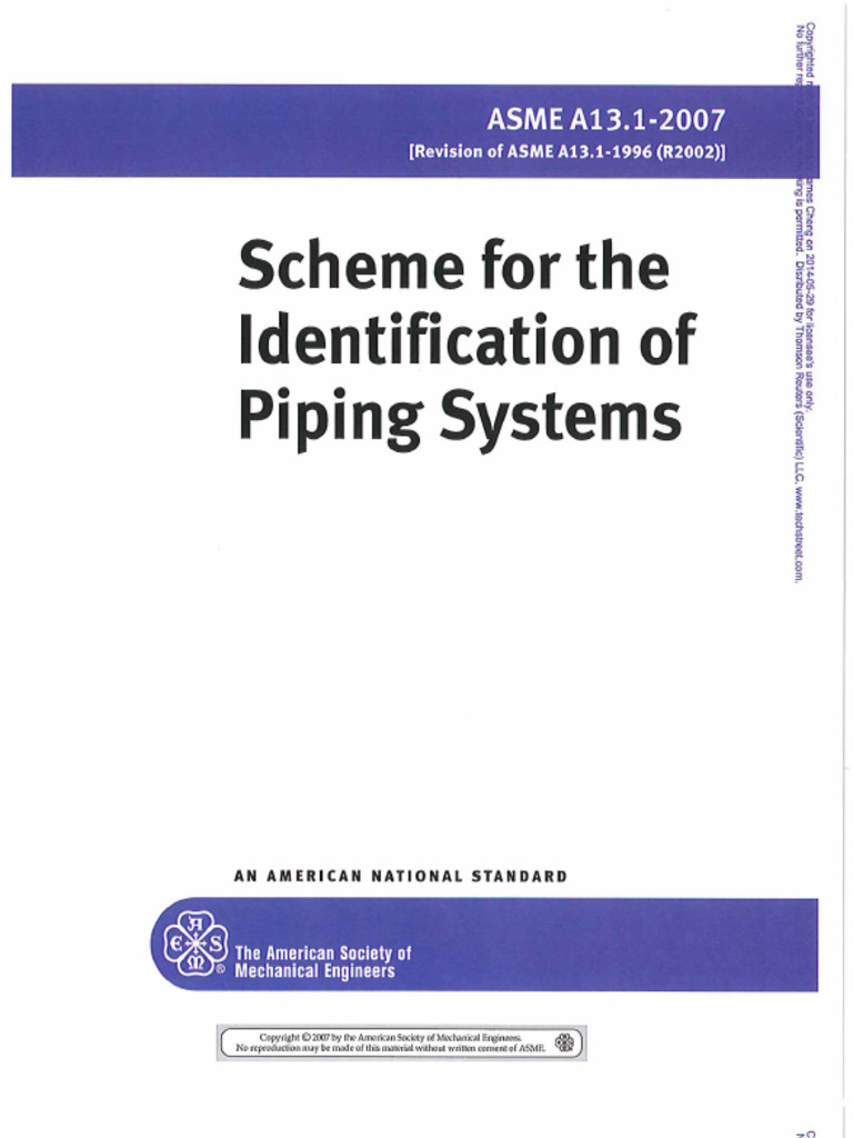 ASME A13 - 1 - 2007 Scheme of Identification of Piping Systems | PDF