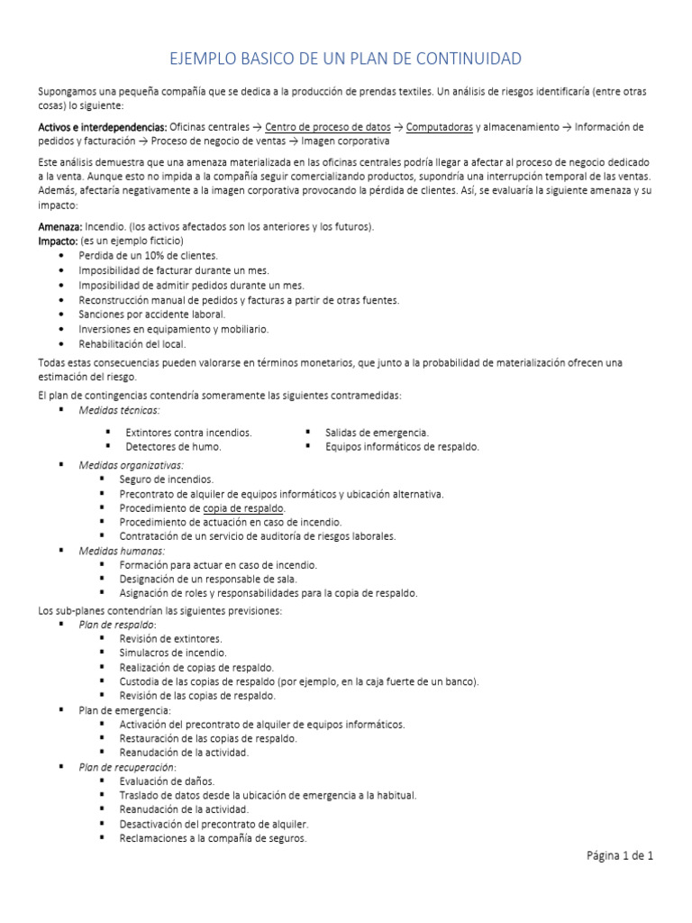 Ejemplo Basico de Un Plan de Continuidad | PDF