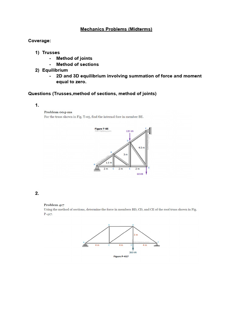 Practice Problems For Statics Trusses | PDF